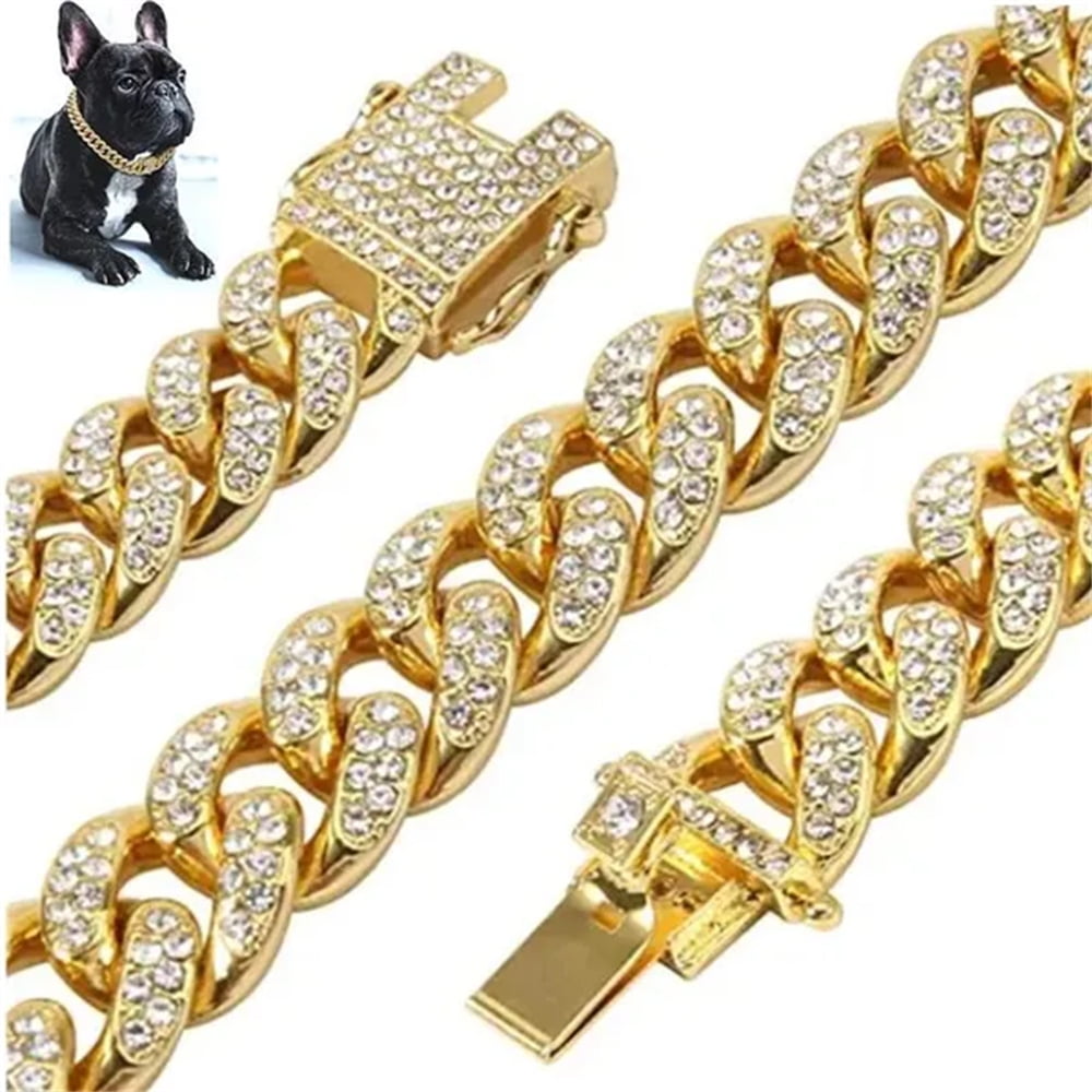 Chain Metal Dog Collar Cuban Diamond Necklace Cute Fashion Pet Link ...