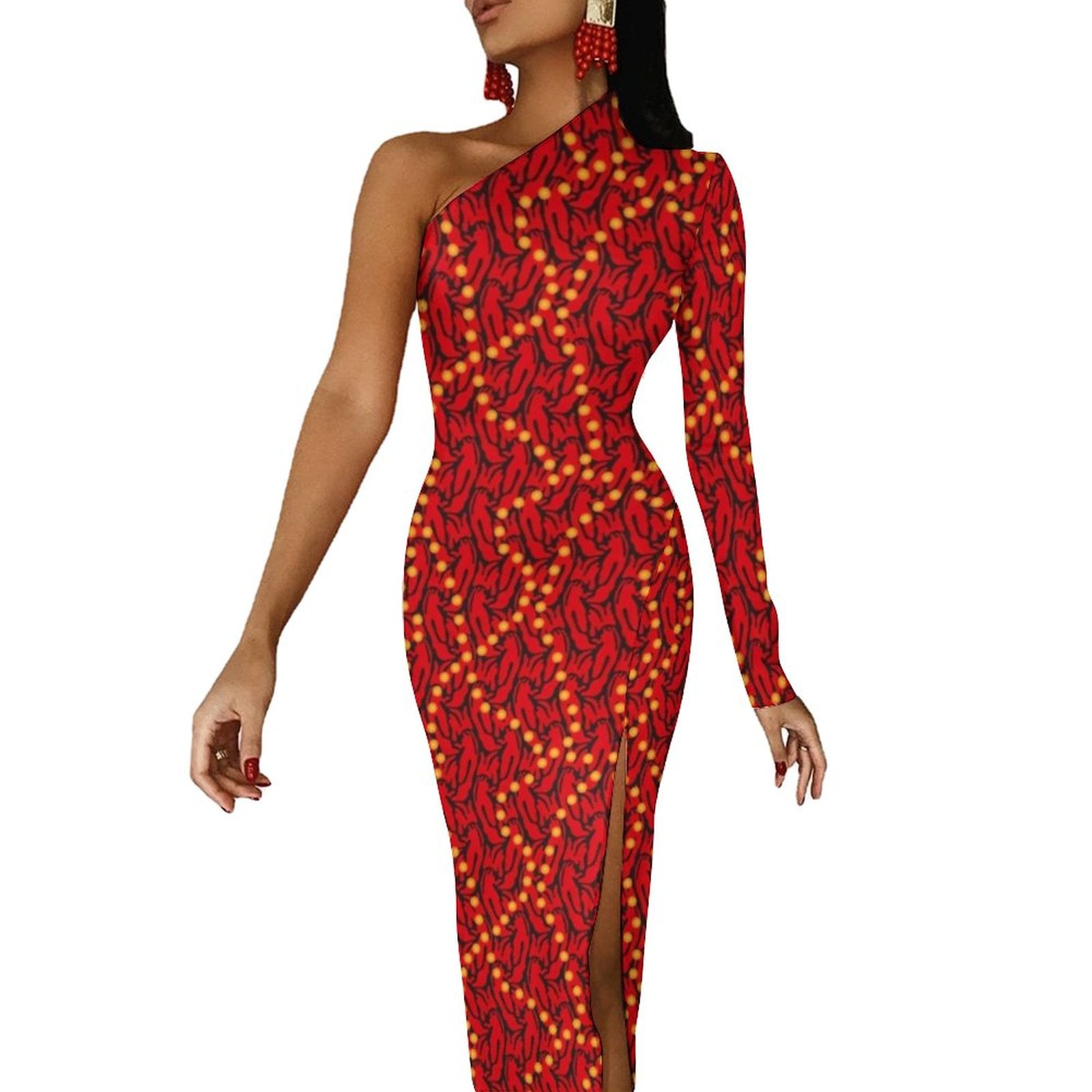Chain Print Bodycon Dress Ladies Colorful Bronze Maxi Dress One ...