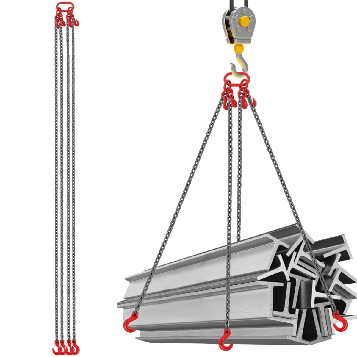 Chain Sling 3/8 Inch x 10 Ft, 10 Ton Quad Leg Lifting Chain with 4 Leg ...