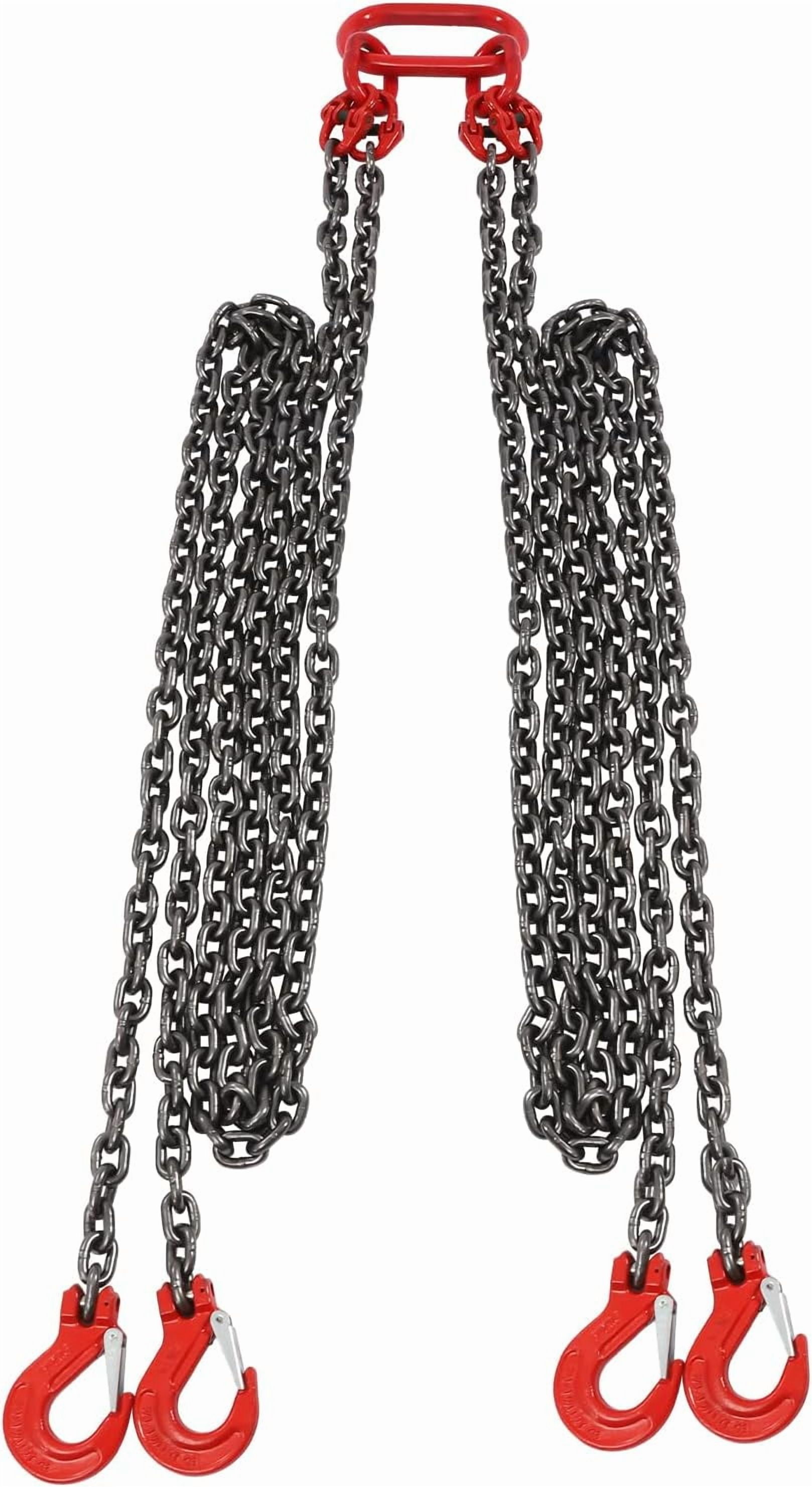Chain Sling 5/16 13FT Lifting Chain with 4 Leg Grab Hooks and Adjusters, G80 Heavy Duty Lift ...