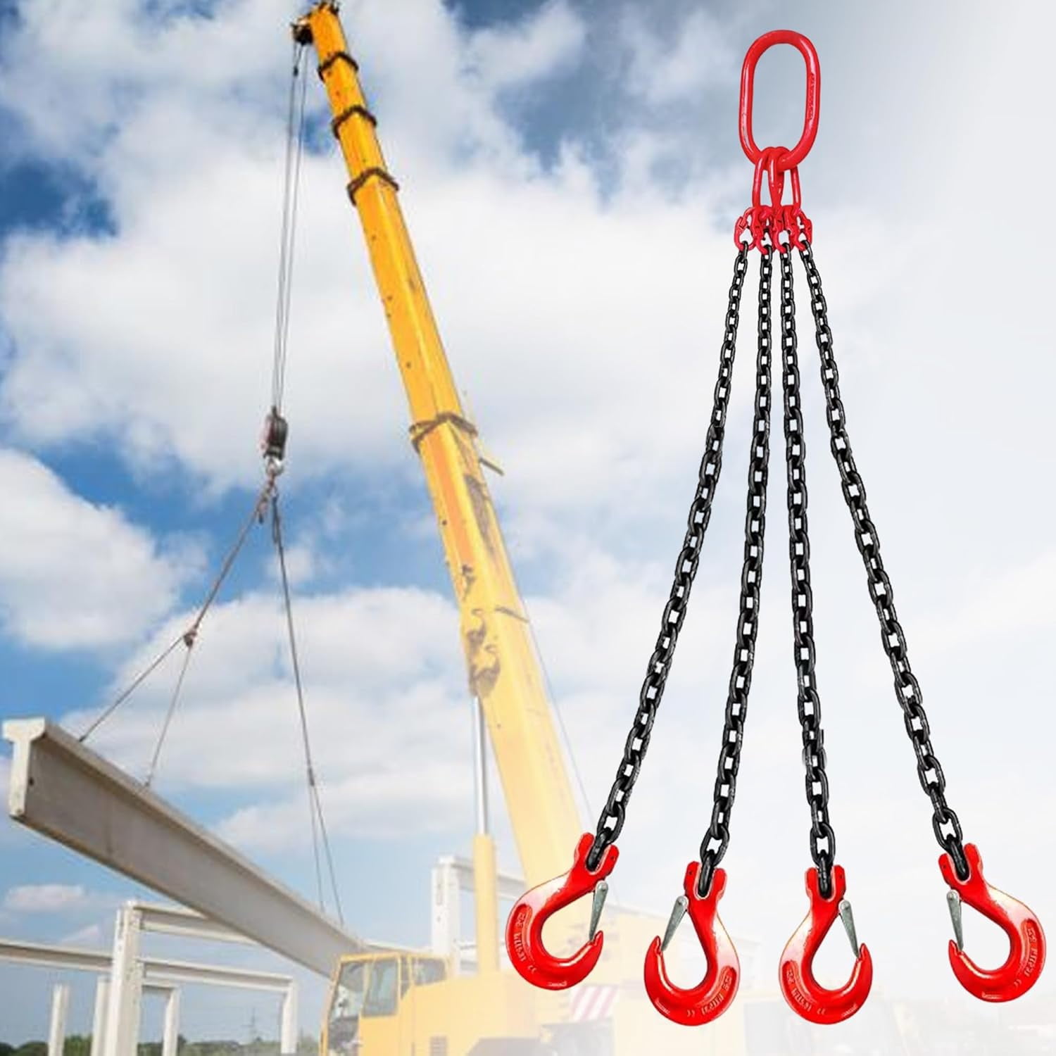 Chain Sling with Hooks 5/16'' X 10 Ft, Lifting Chains 4 Leg for Engine ...