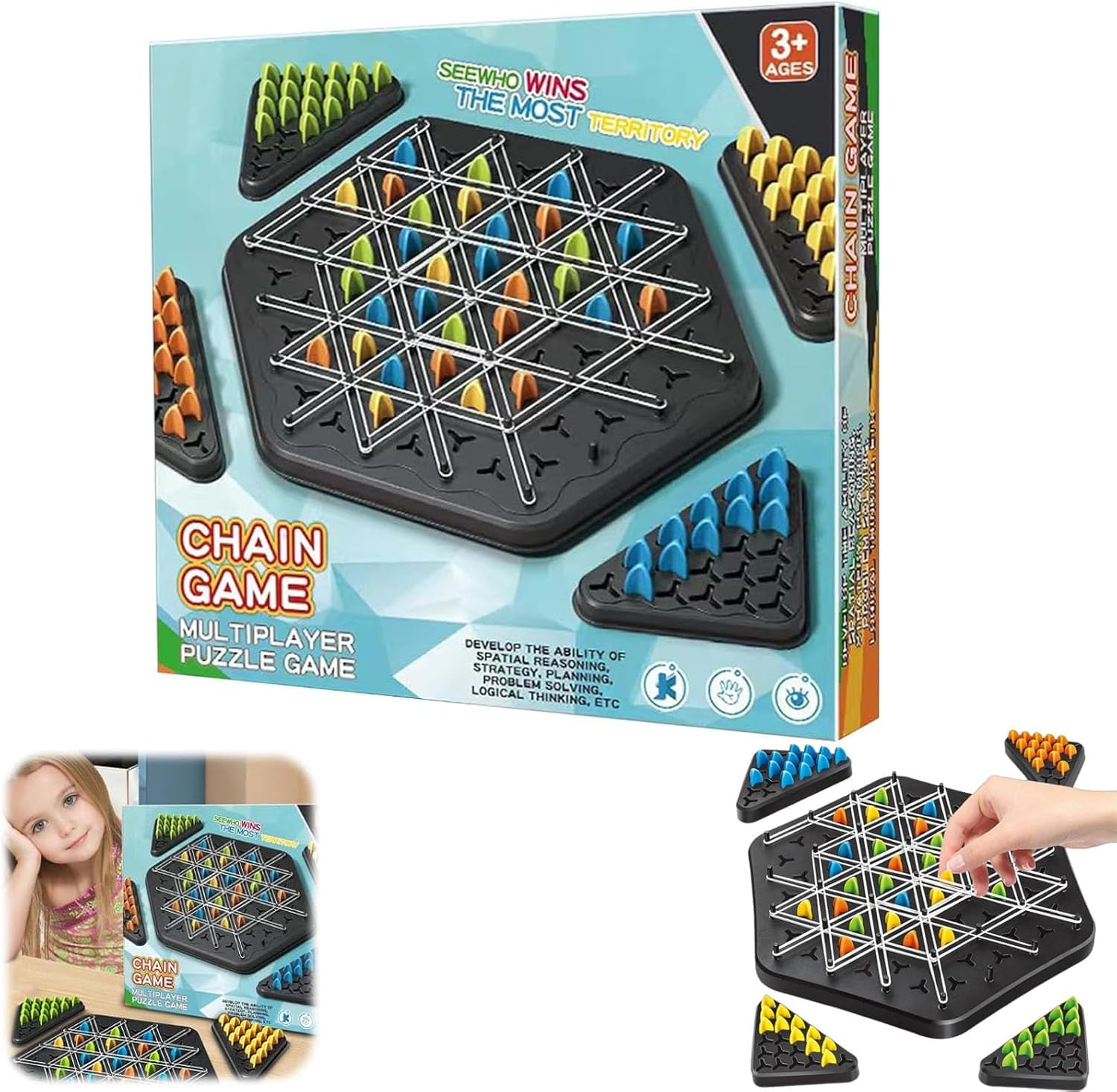 Chain Triangle Chess Game, Triggle Board Game with Rubber Band ...