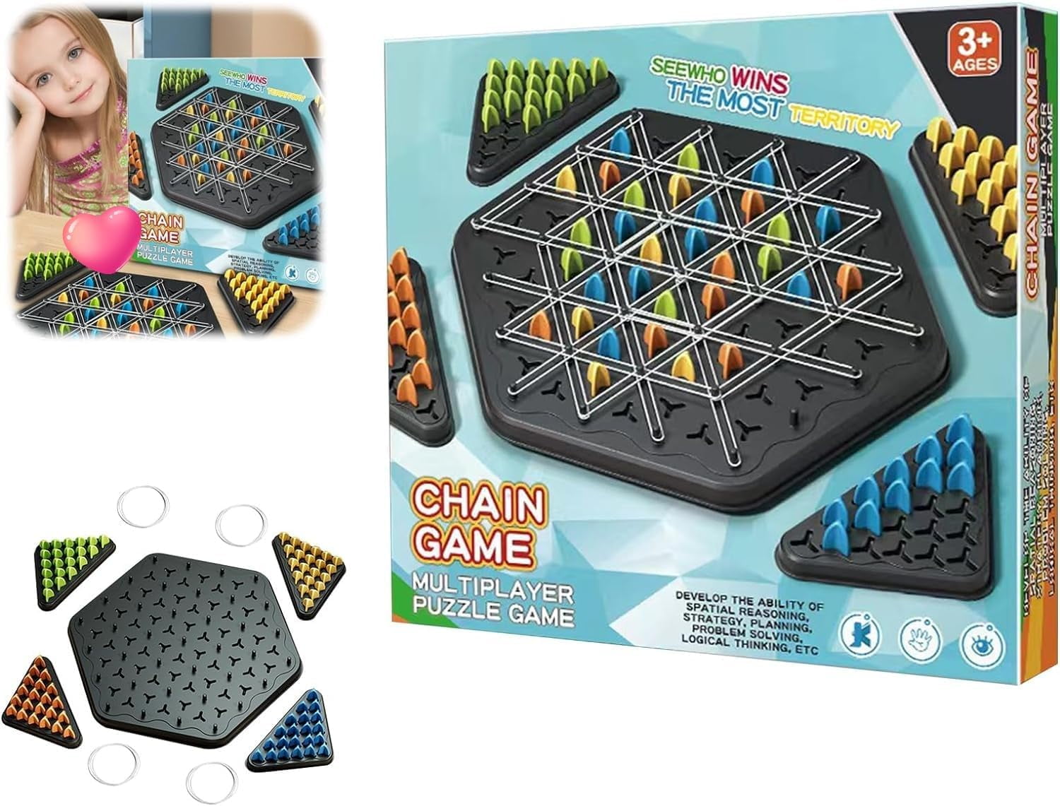 Chain Triangle Chess Game,Up 2 to 4 Players Triggle Board Game,Triggle ...
