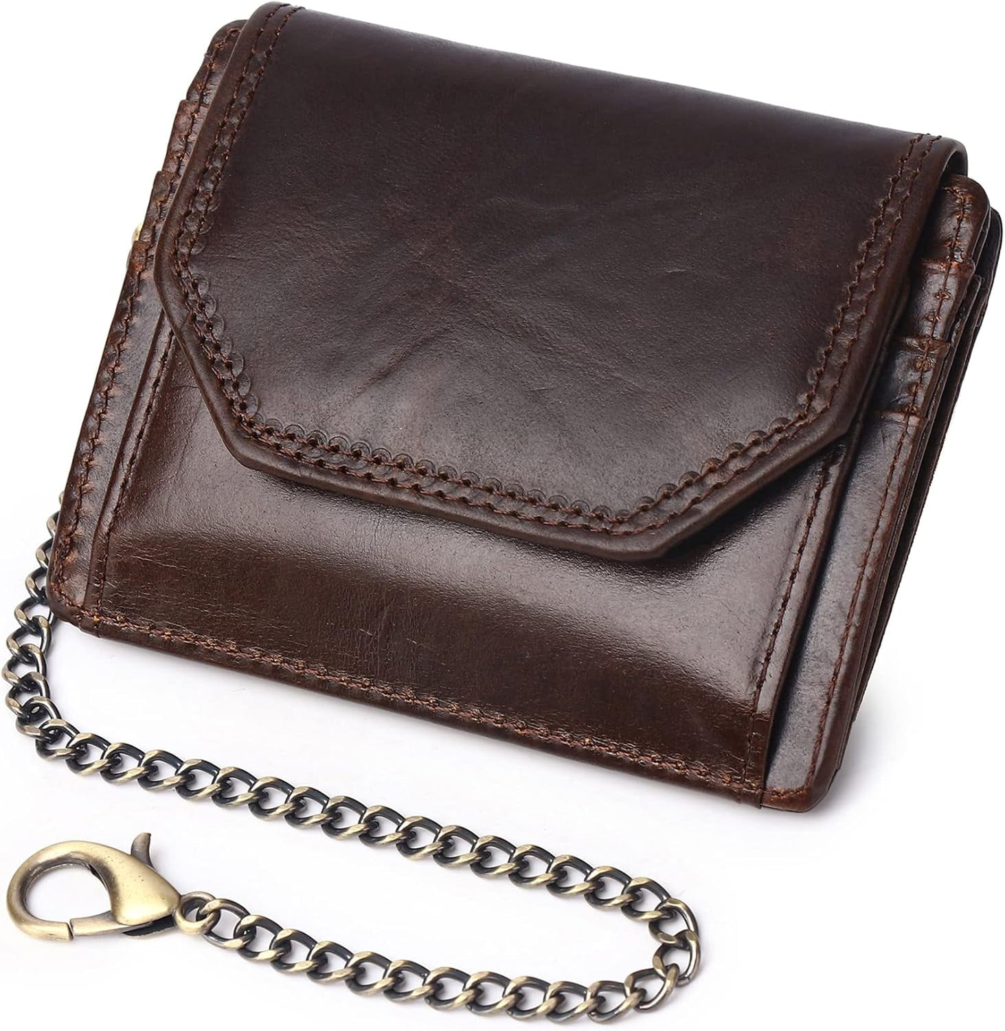 Chain Wallets for Men Rfid Blocking Genuine Leather Bifold Stylish Mens ...