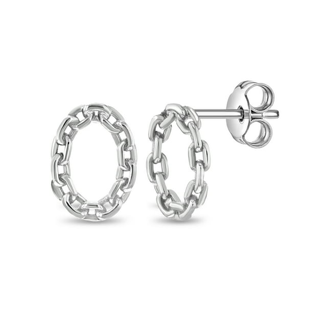 Chained Oval Womens Earrings Sterling Silver