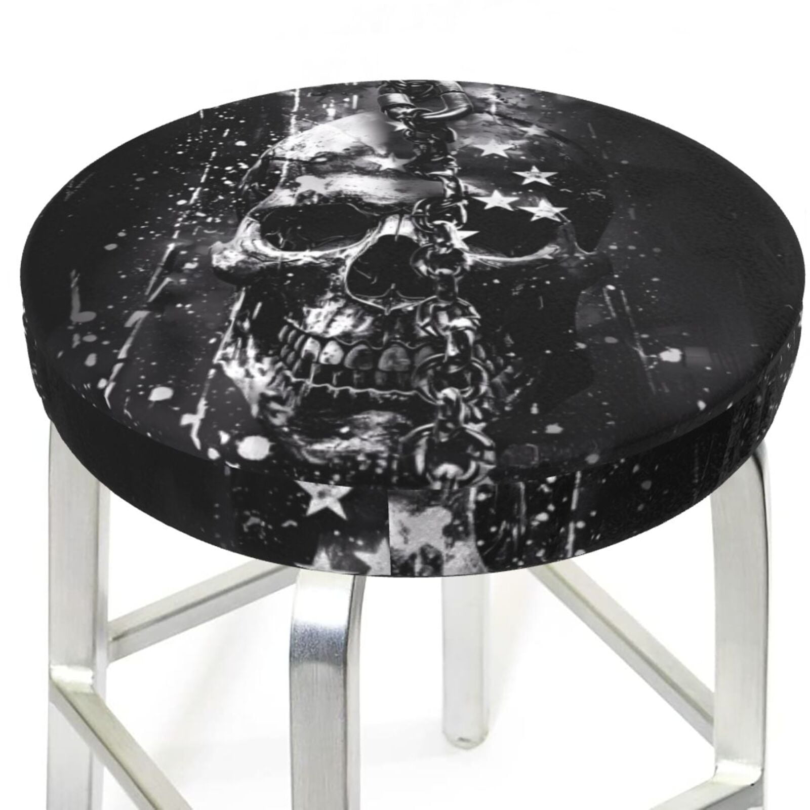 Chained Skull Artwork Round Bar Stool Covers, Soft Velvet Bar Stool ...