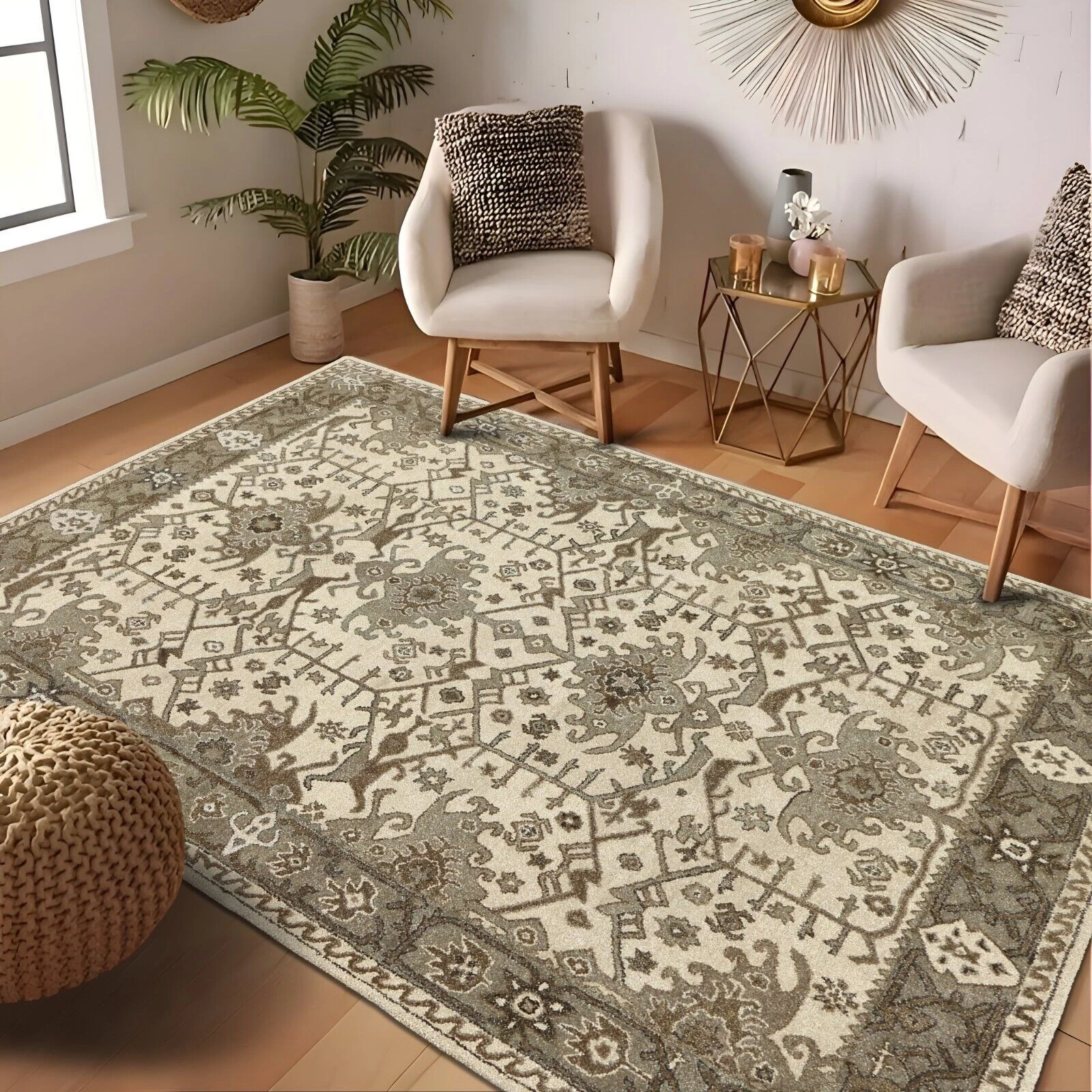 Chaining Natural 2'.6" X 12'Area Rug Handcrafted Motif Floral Design ...