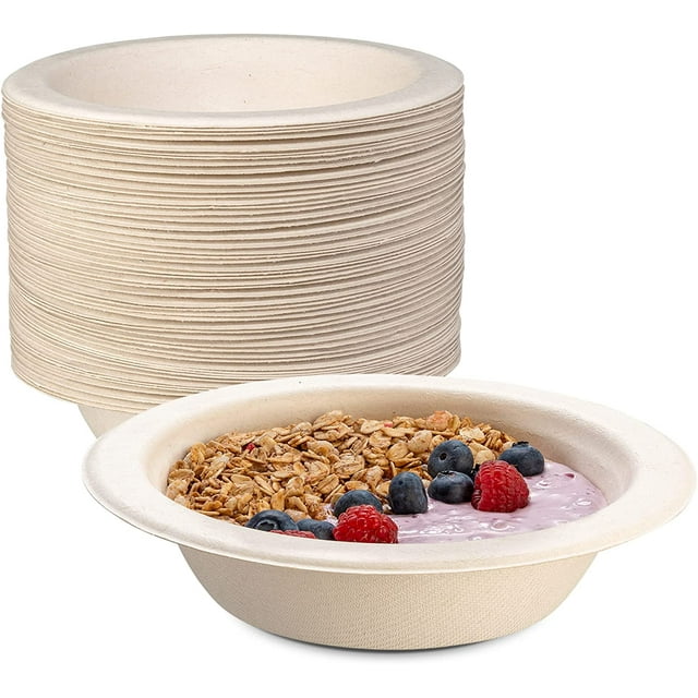 Chainplus 100 Pack Compostable Bowls, 12oz Disposable Paper Bowls, Soup ...