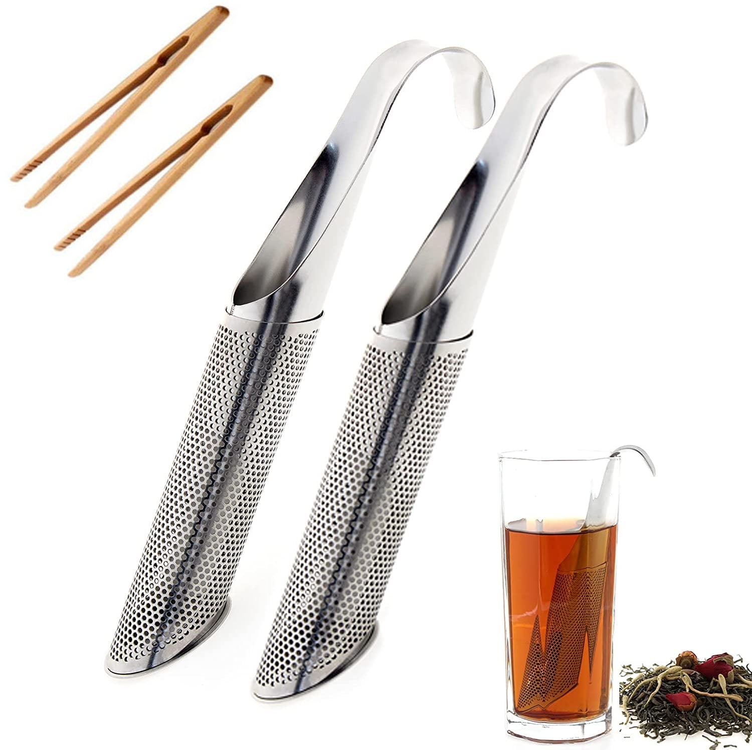 Chainplus 2Pcs Tea Strainer, Stainless Steel Tea Infuser, Stick Pipe ...