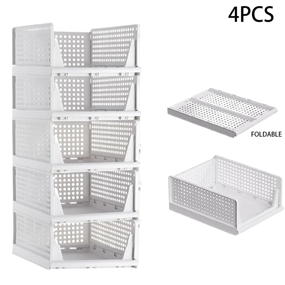 Chainplus 4 Pack Stackable Plastic Storage Basket-Foldable Closet ...