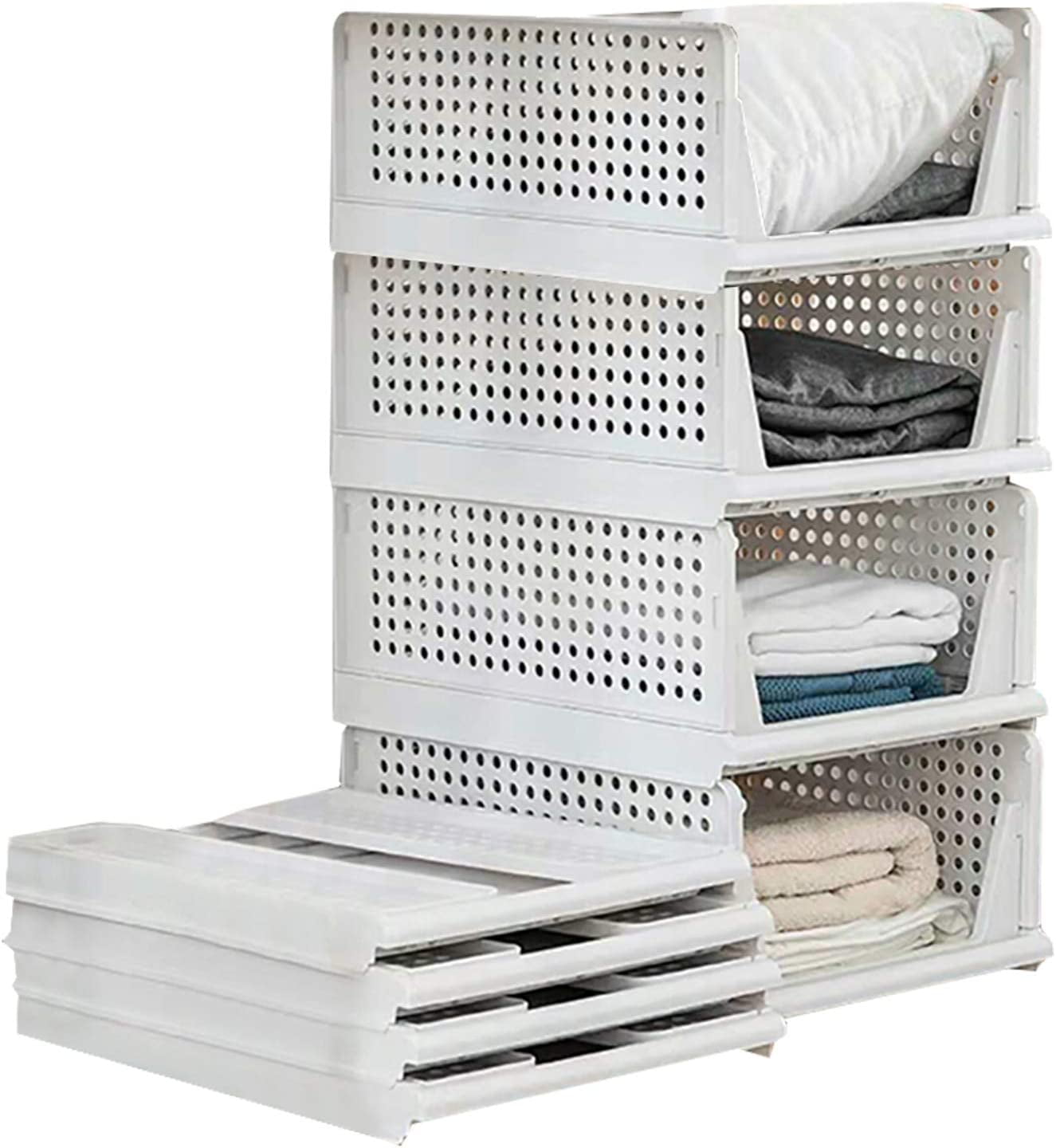Chainplus Stackable Plastic Storage Basket-Foldable Closet Organizers ...