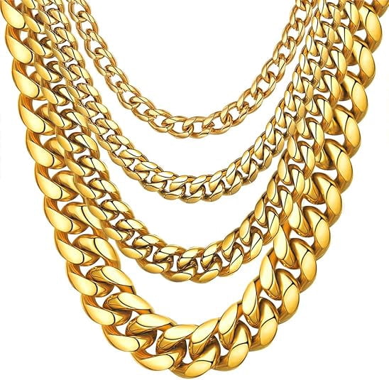 ChainsHouse 14K Gold Plated Chain Necklace for Men, Chunky Cuban Link ...