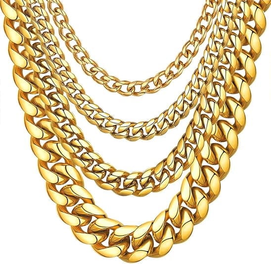 ChainsHouse Cuban Link Chain Necklaces for Men 14K Gold Plated Chunky ...