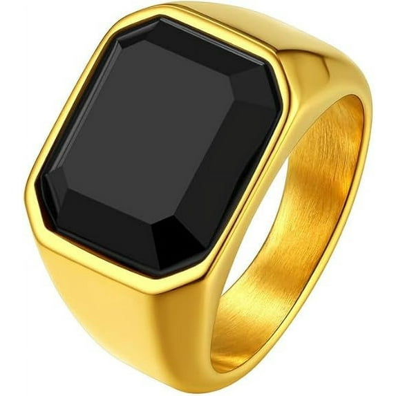 ChainsHouse 14K Gold Plated Rings for Men Black Onyx Stone Stainless ...