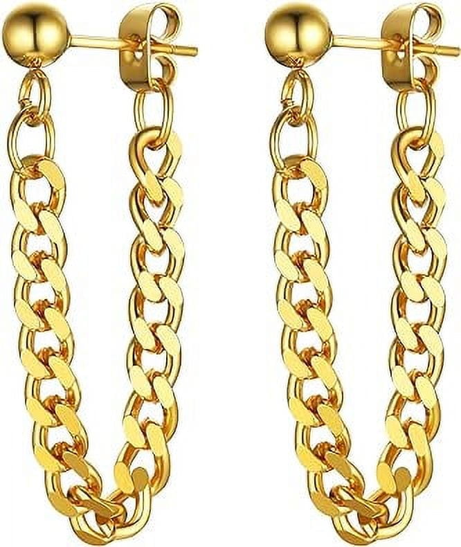 ChainsHouse 14K Gold Cuban Chain Earrings for Men Women,Hip Hop Punk Hypoallergenic Long Hoop ...