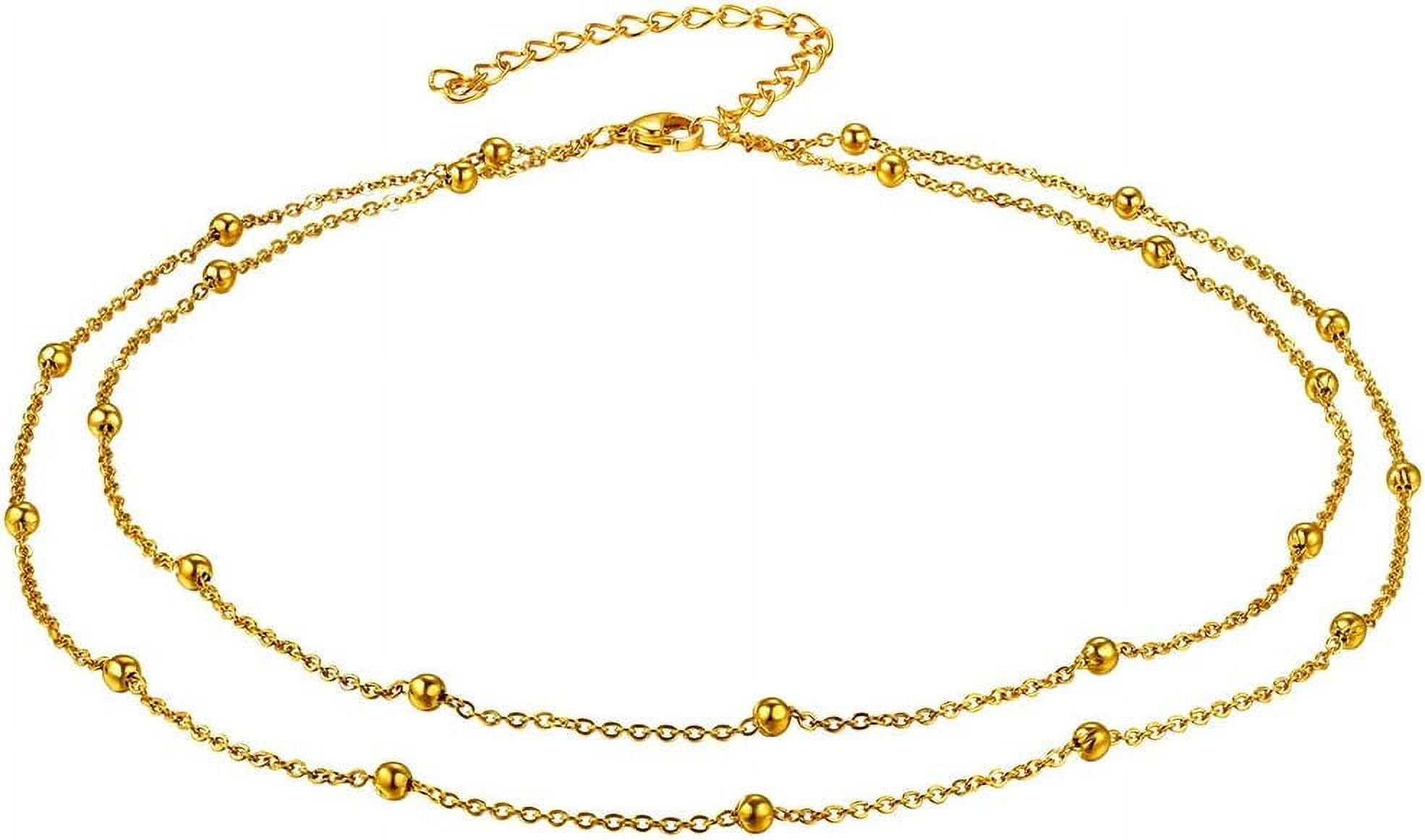 ChainsHouse 14K Gold Layered Bead Choker Necklaces Gold Link Chain Necklaces for Women Her ...