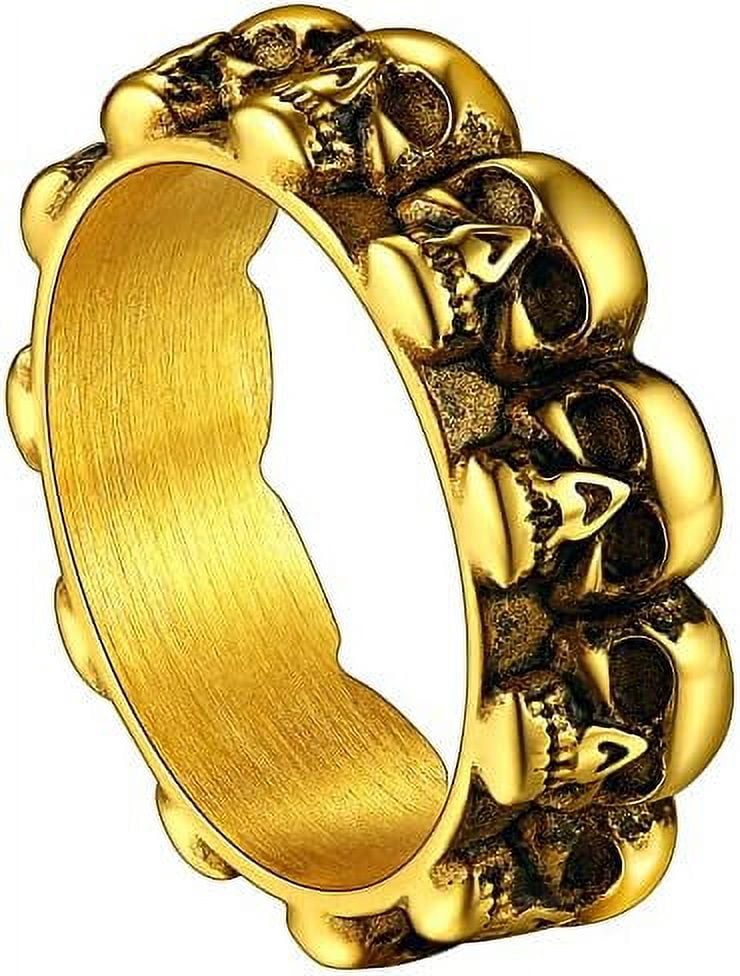 ChainsHouse Gothic Skull Rings for Men Women Gold Plated Skeleton Punk ...