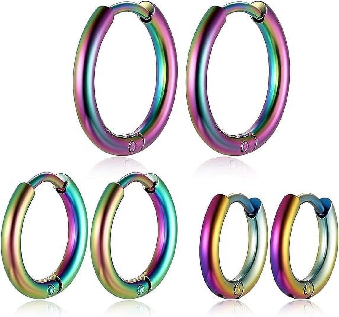 ChainsHouse 3pcs Holographic Laser Color Hoop Earring Sets for Men ...