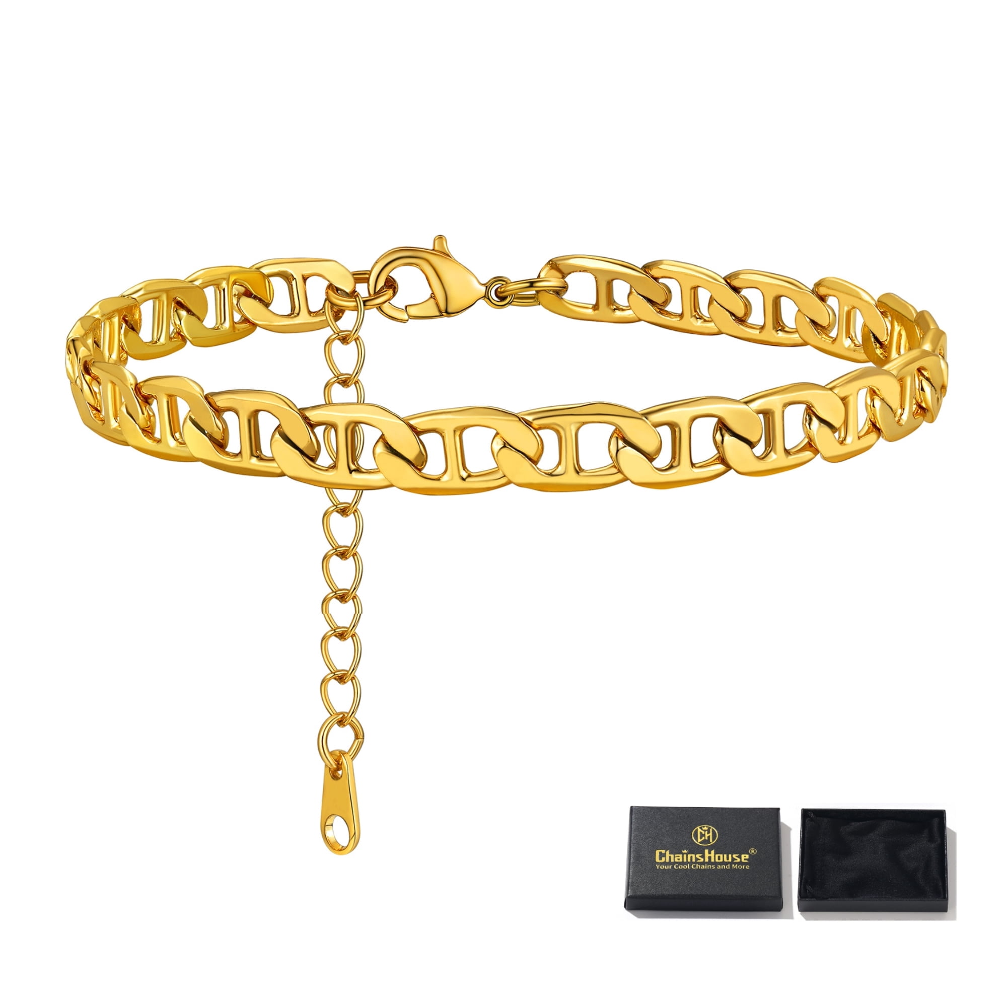 ChainsHouse Gold Plated Figaro Ankle Bracelets for Women 8.5" Summer ...