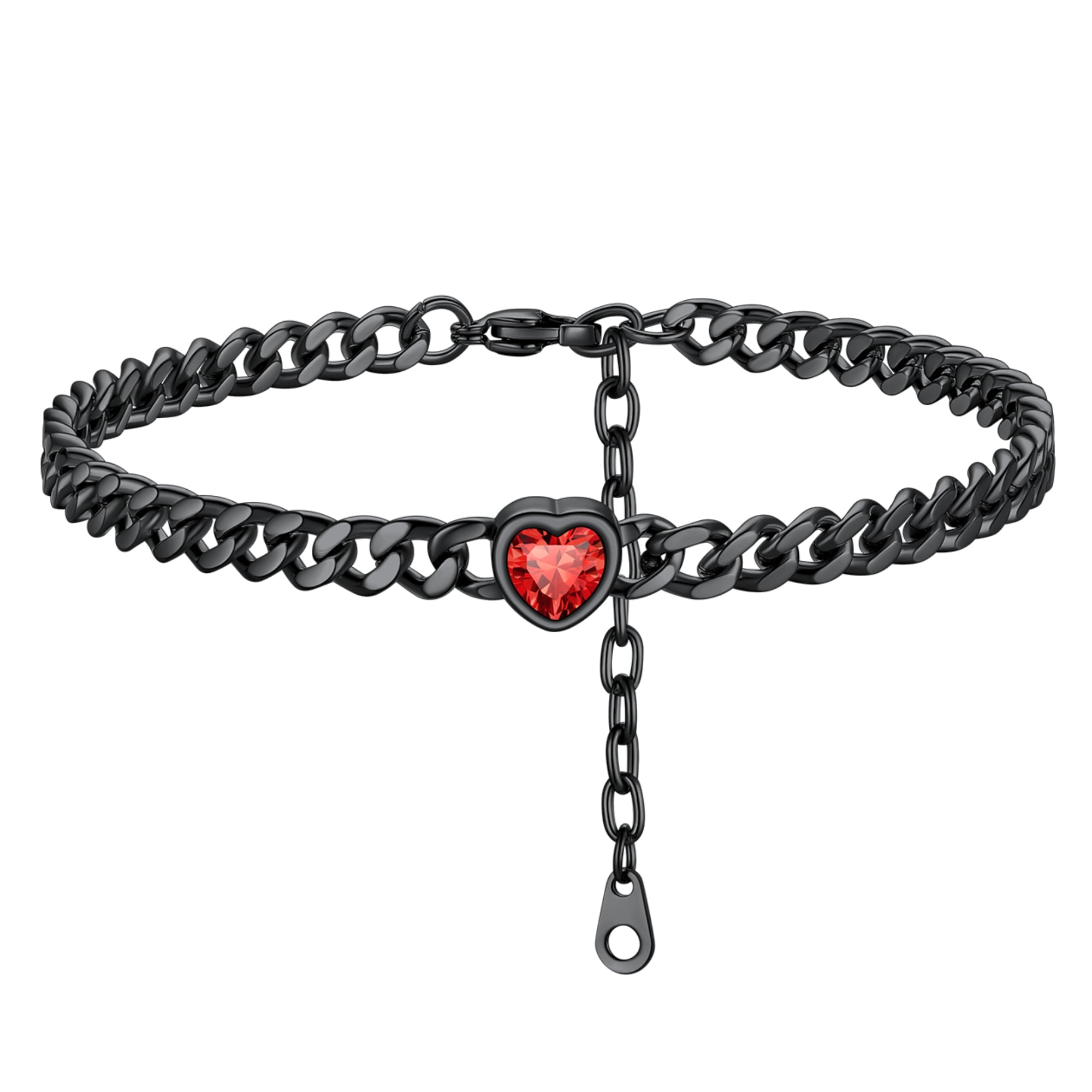 ChainsHouse Heart Shaped Birthstone Ankle Bracelets for Women Black ...