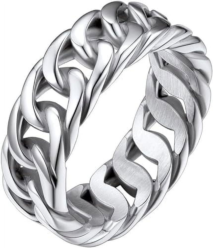 ChainsHouse Stainless Steel Rings for Men Women Cuban Link 7mm Wide Silver/Black/Gold Plated ...
