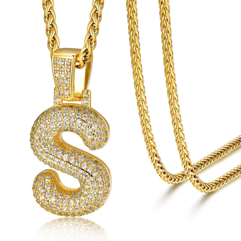 ChainsHouse 14k Gold Plated Initial Necklaces for Women Men Bubble ...