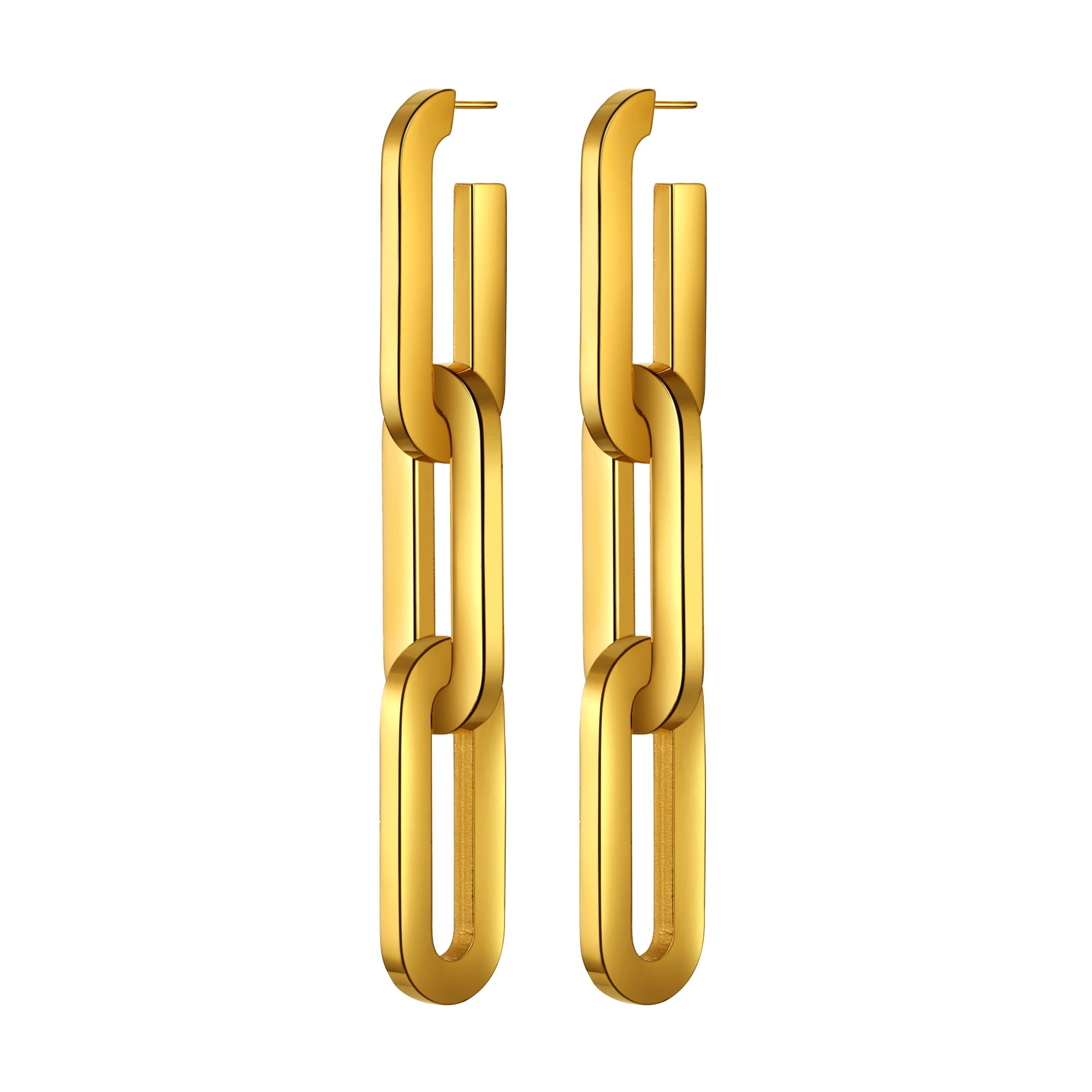 ChainsHouse 14K Gold Plated Symmetrical Drop Chain Earrings for Women ...