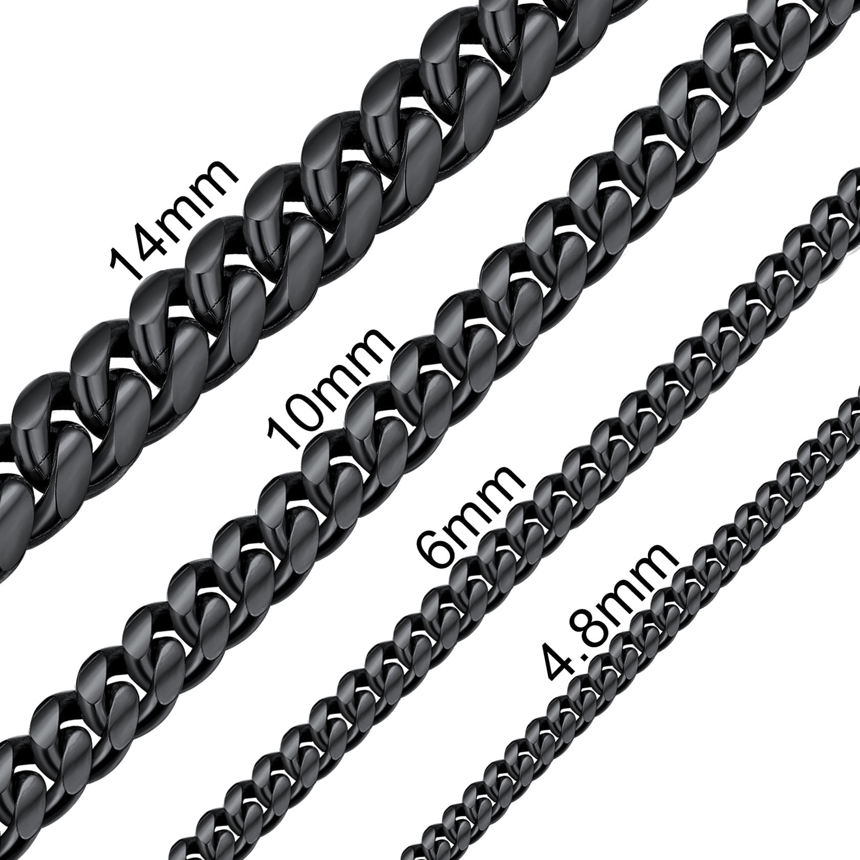 ChainsHouse Cuban Link Chain Necklaces for Men, Black Stainless Steel ...