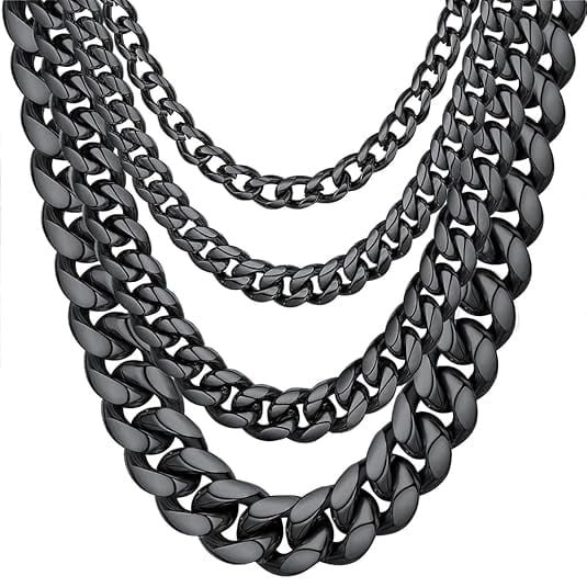 ChainsHouse Cuban Link Chain Necklaces for Men, Black Stainless Steel ...