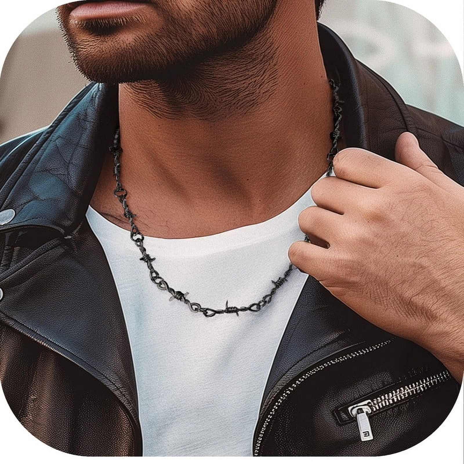 ChainsHouse Men's Necklace Black Punk Thorns Chains Necklace 6mm Width ...