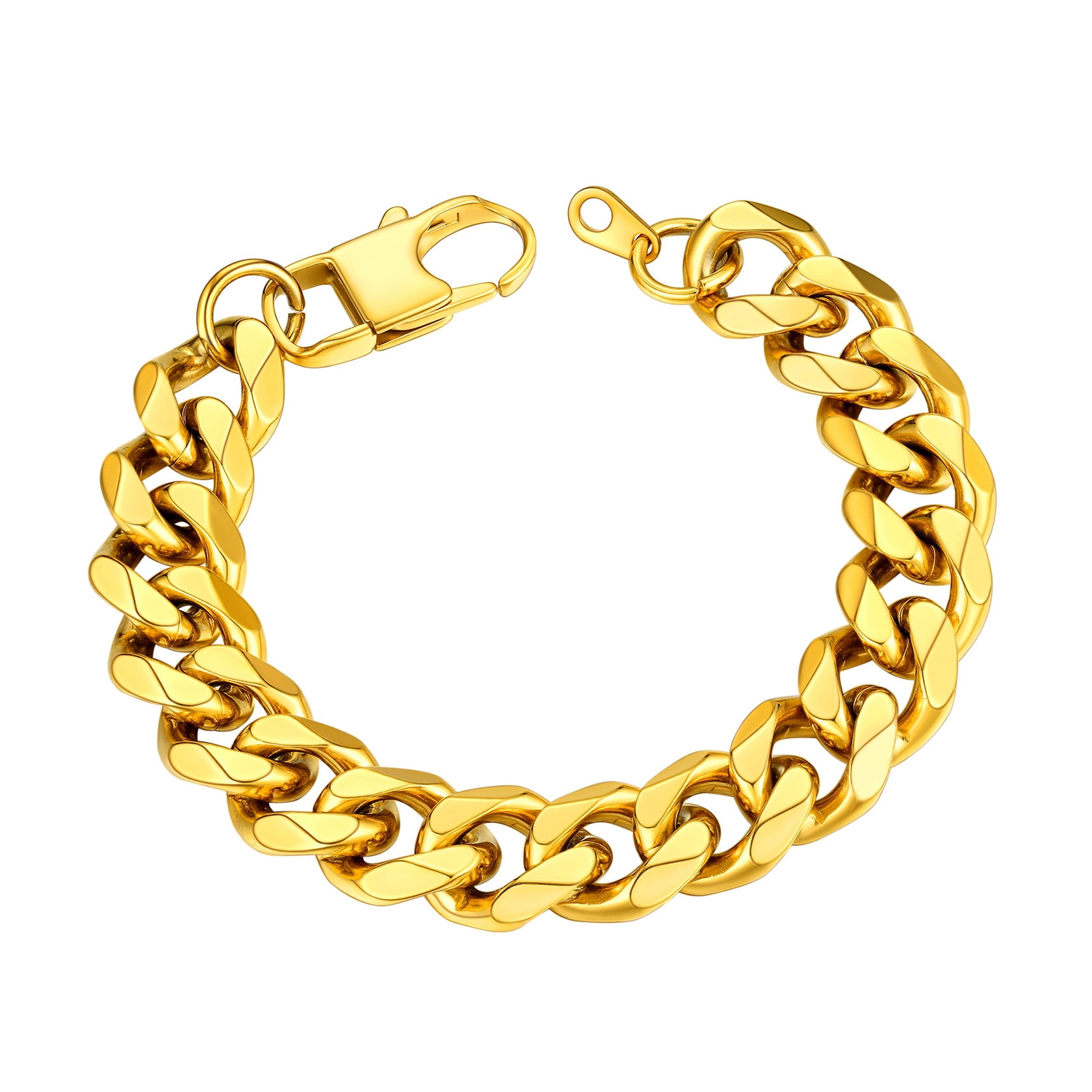 ChainsHouse 14k Gold Plated Cuban Link Bracelets for Women Men Waterproof 12mm Chain Bracelet ...