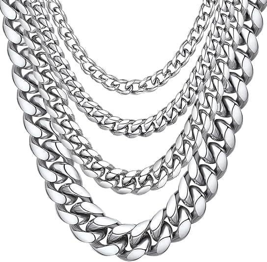 ChainsHouse Stainless Steel Cuban Link Chain Necklaces for Men Women ...