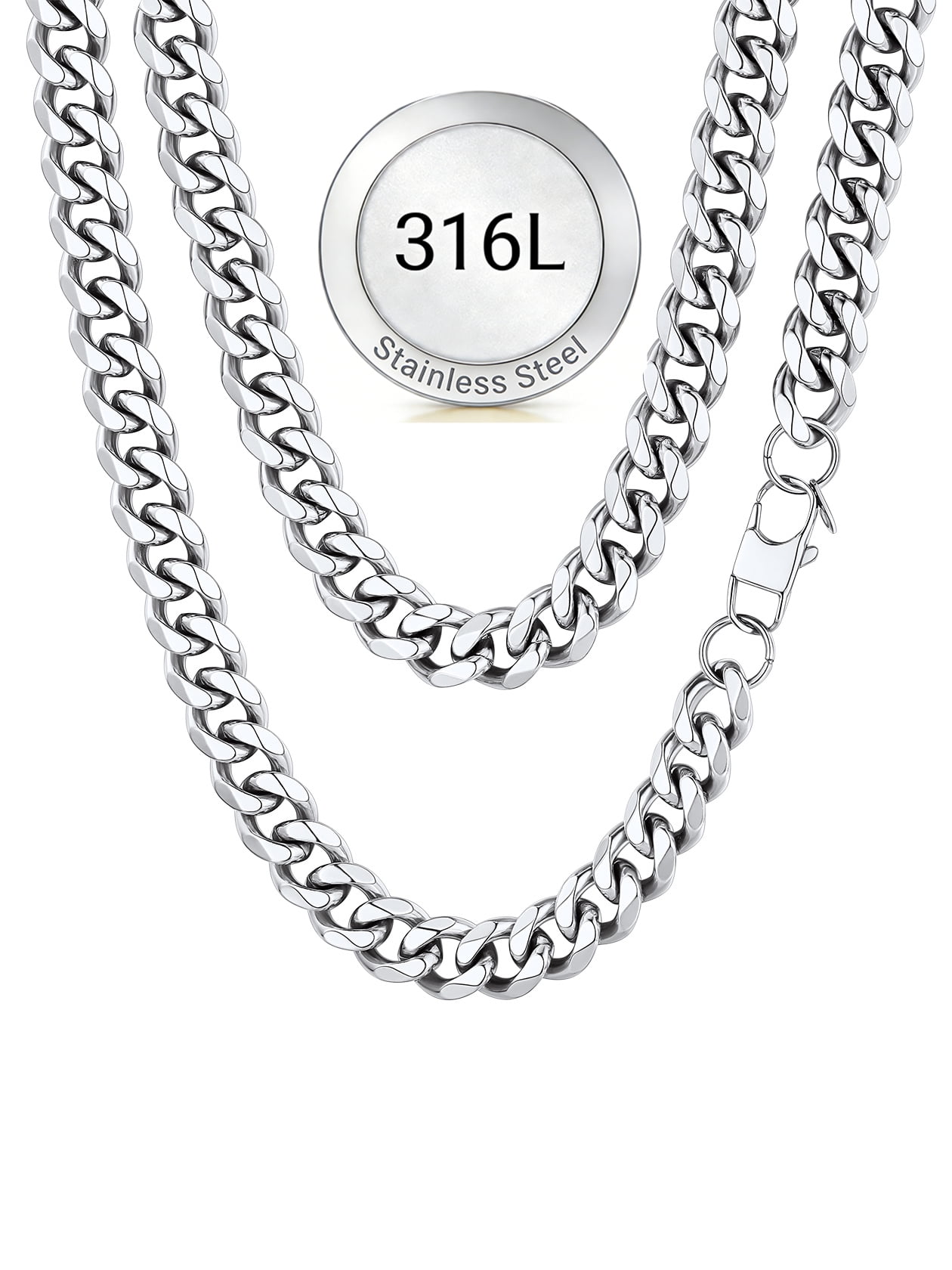 ChainsHouse Silver Cuban Link Chain Necklace for Men Women Stainless ...