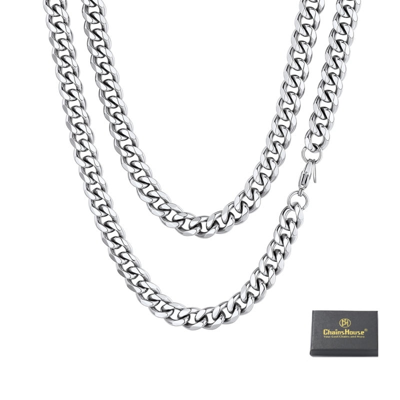 ChainsHouse Cuban Chain Necklaces for Women Men Silver Stainless Steel 9MM Width Hypoallergenic ...
