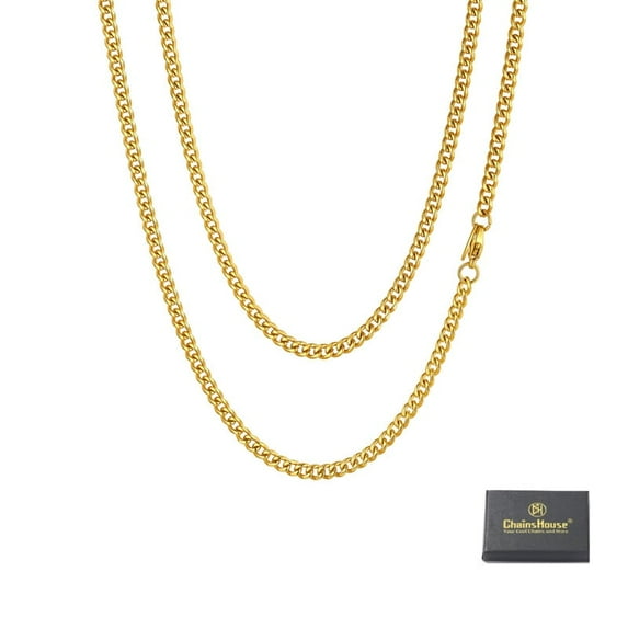 ChainsHouse 14k Gold Plated Necklace for Men Women Stainless Steel Mens ...