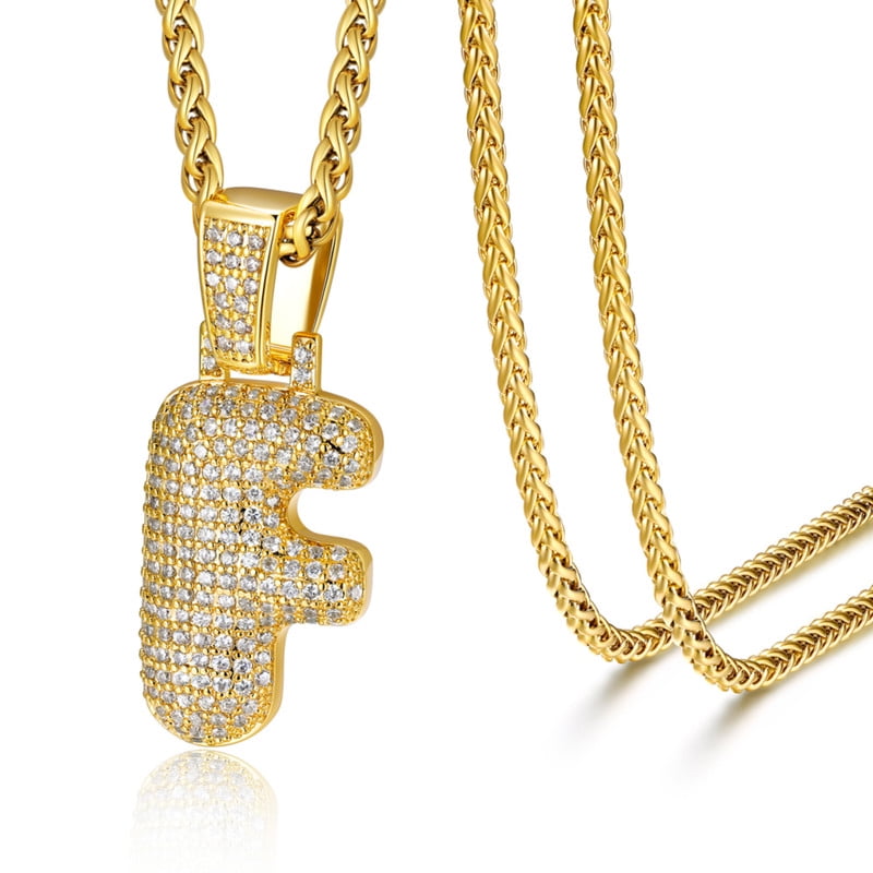 ChainsHouse 18K Gold Plated Initial Necklace for Women Men Bubble ...