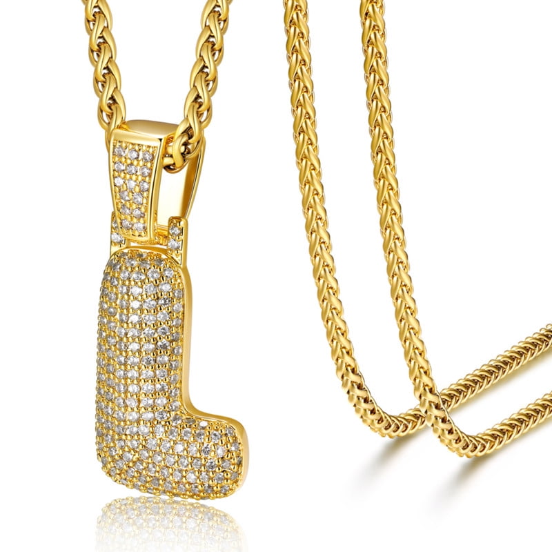 ChainsHouse Bubble Letter Necklace for Men 18K Gold Plated Personalized ...