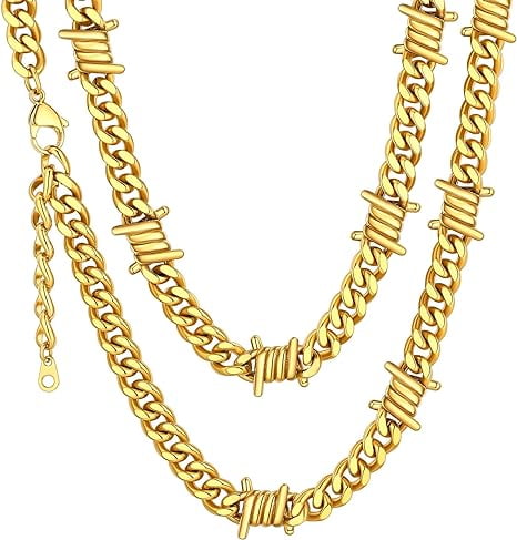 ChainsHouse Gold Cuban Link Thorns Chain for Men,Punk Hip Hop Chains ...