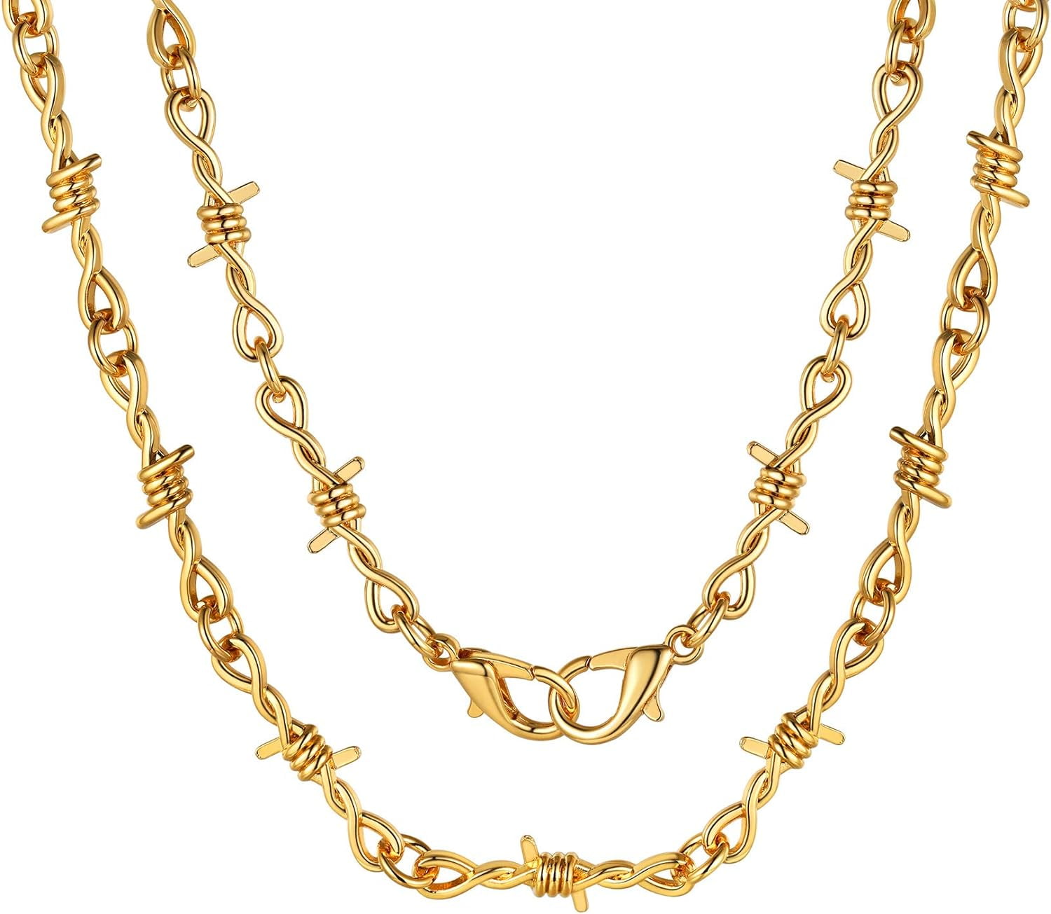 ChainsHouse Mens Gold Plated Thorns Necklaces 6MM Width Barbed Wire ...