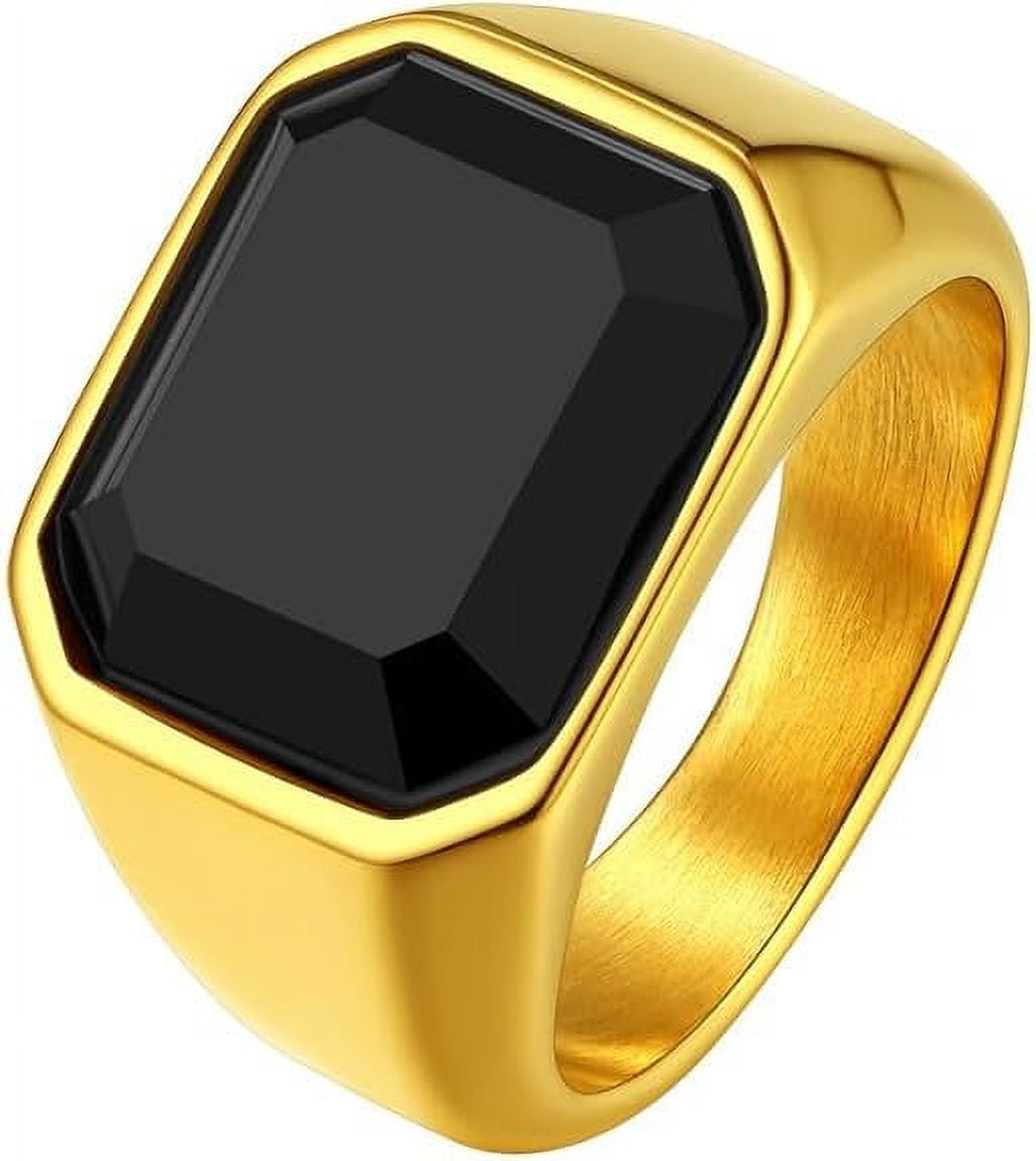 ChainsHouse Gold Rings for Men Black Onyx Mood Ring Square Signet Rings ...