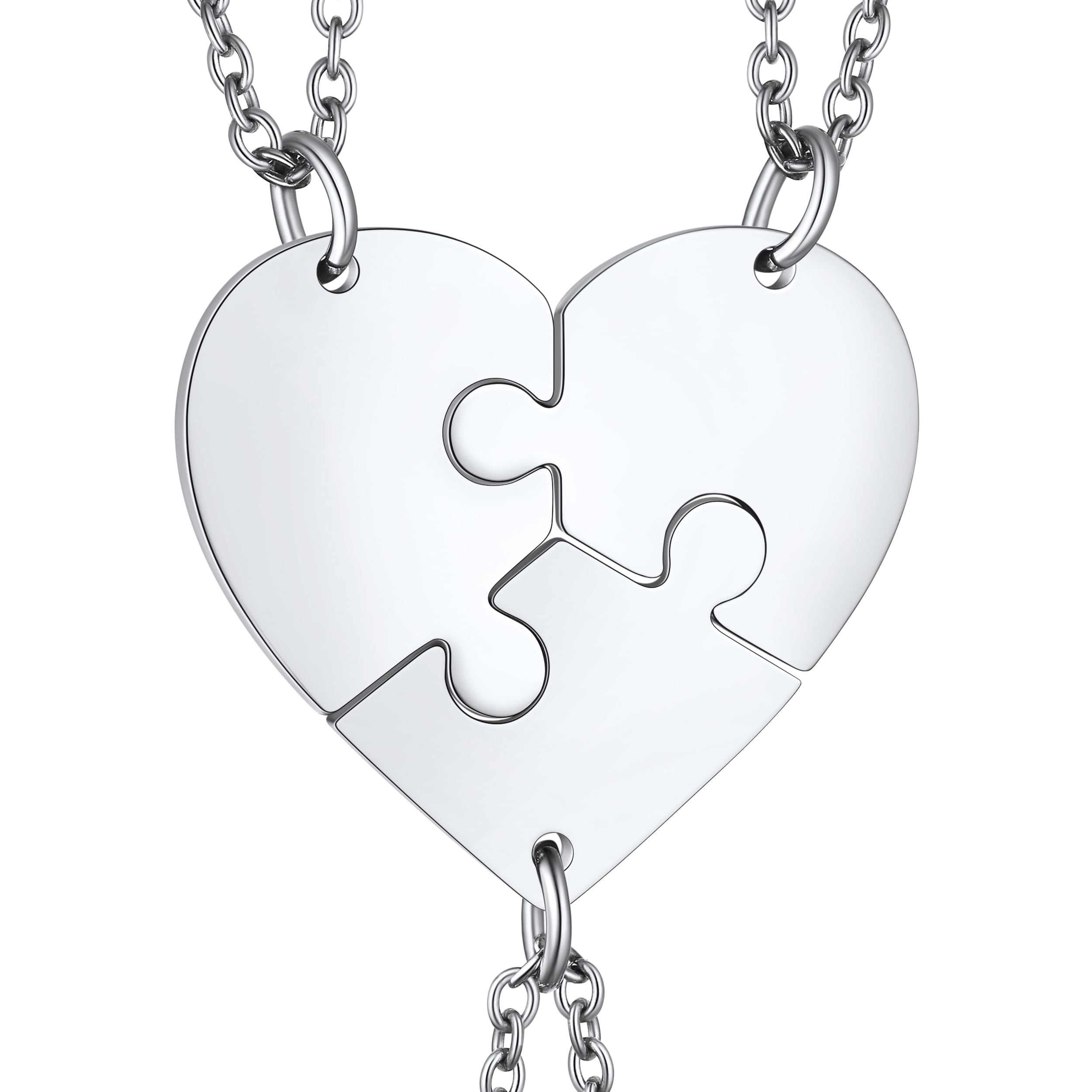 ChainsHouse Heart Necklace Name Friendship Stainless Steel Puzzle Pendant Necklace,2/3/4 pcs ...