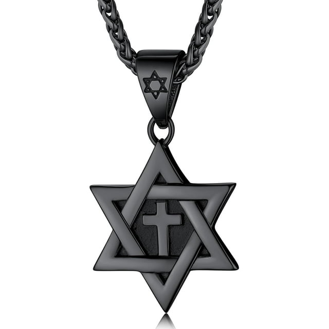 ChainsHouse Jewish Magen Star of David Necklace for Men,Black Cross ...