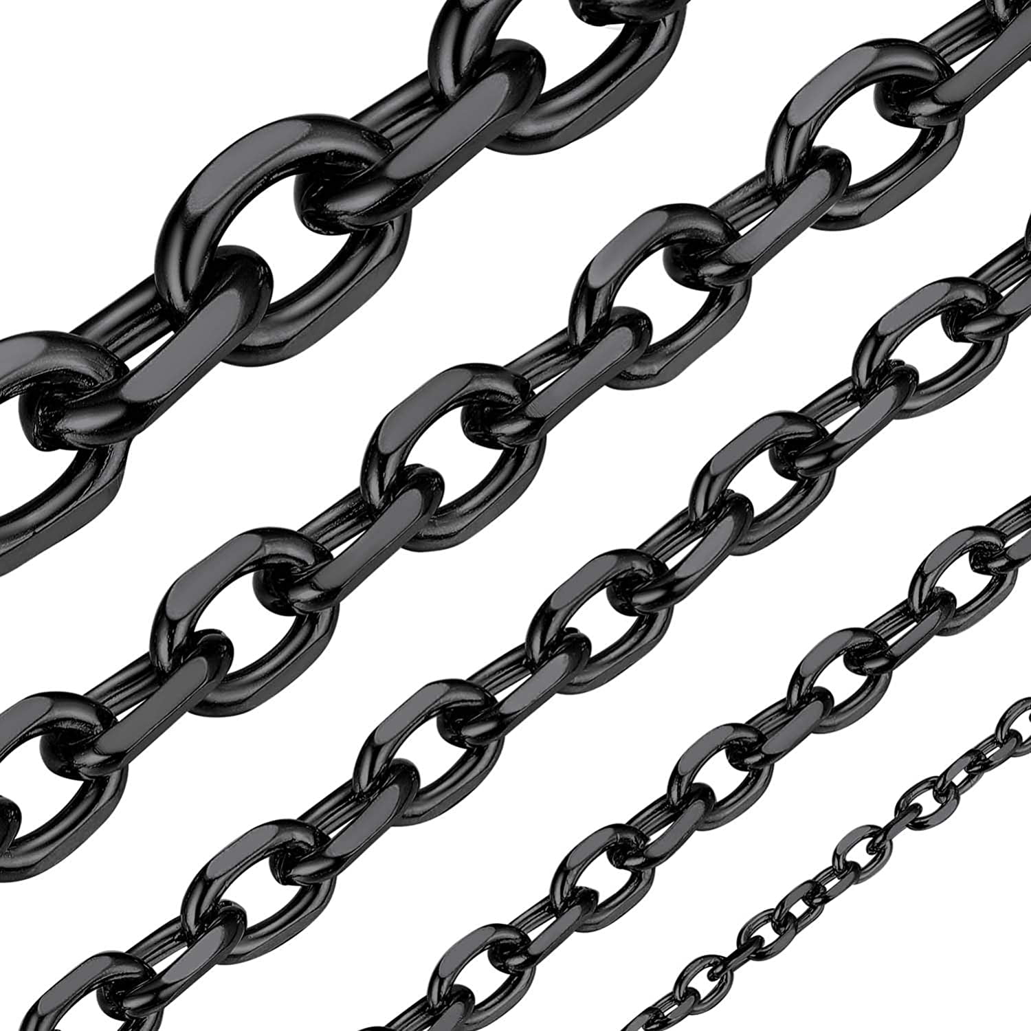 ChainsHouse Men Women Chain Rolo Necklace,3mm/5mm/7mm/9mm/12mm Wide Stainless Steel/Black Metal ...