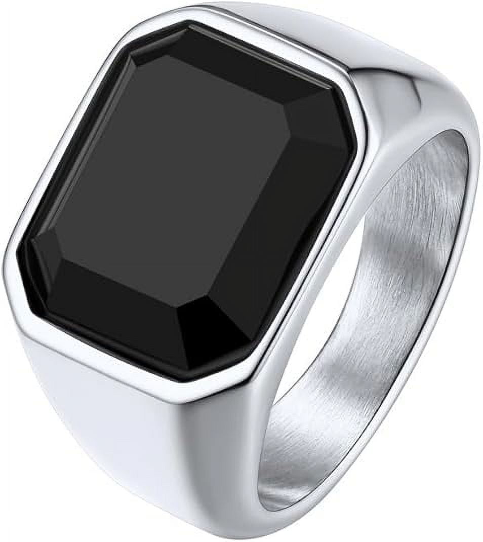 ChainsHouse Mens Black Onyx Mood Ring Square Signet Rings,Pinky Thumb ...