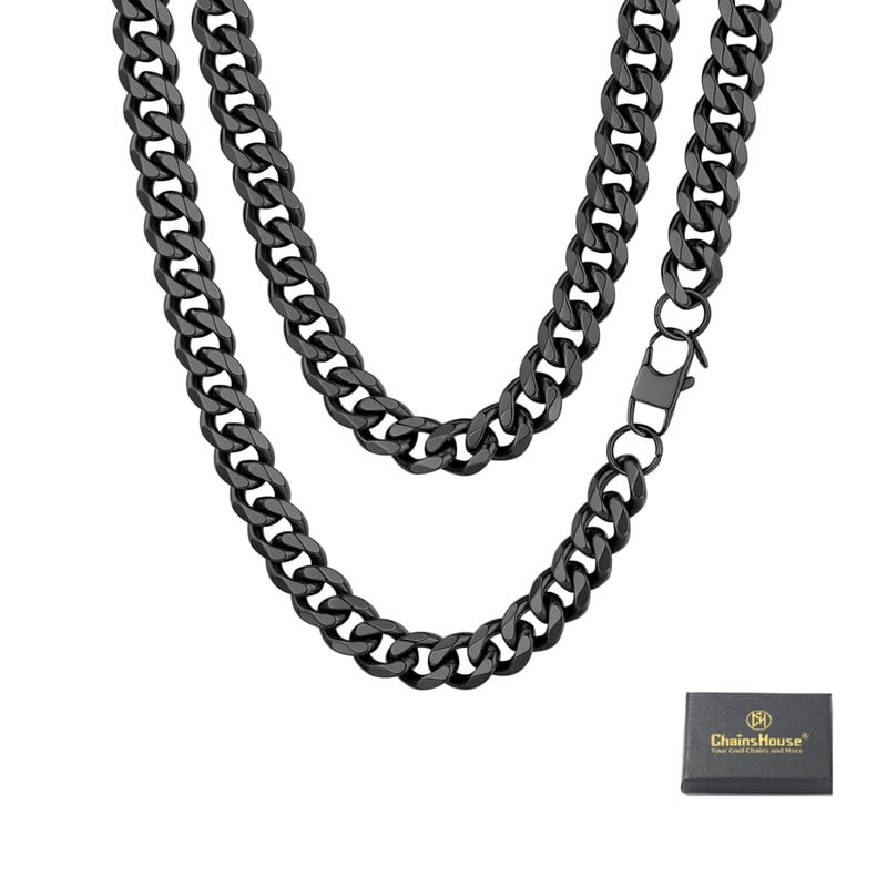 ChainsHouse Mens Miami Cuban Link Chain Necklace, 3mm/6mm/9mm/12mm Width Stainless Steel/14K ...