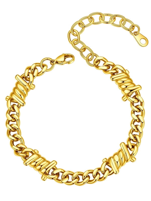 ChainsHouse Gold Plated Thorns Bracelets for Men Women 9mm Width Adjustable 7-9 inch Length ...