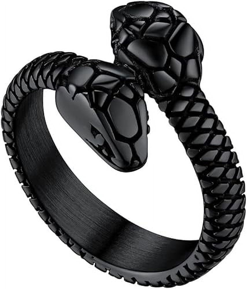ChainsHouse Black Rings for Men Women Snake Shaped Ring Stainless Steel ...