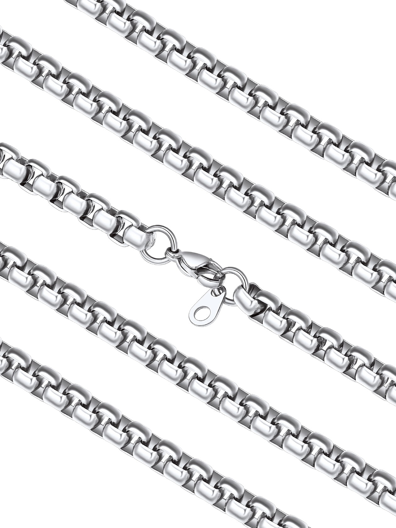 ChainsHouse Mens Silver Necklaces Round Box Chain Necklace Stainless ...