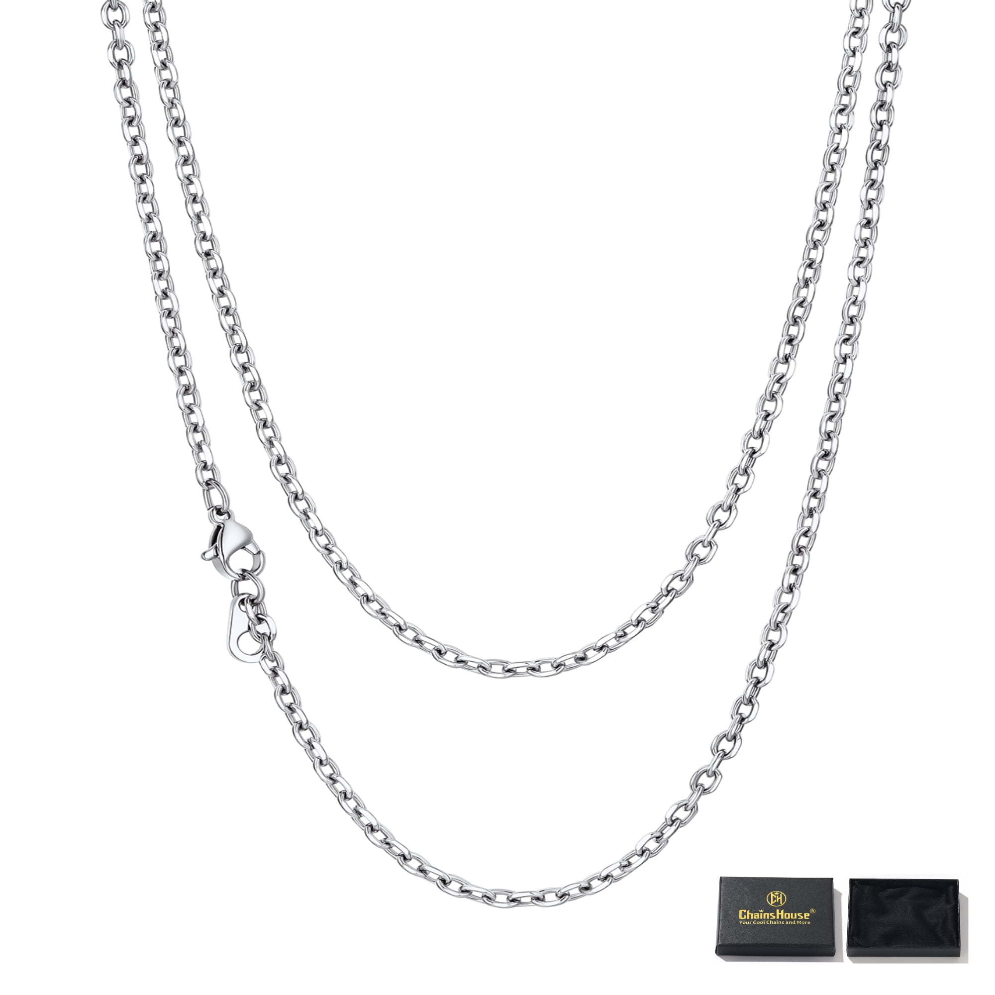 ChainHouse Stainless Steel Cable Link Chain Necklace for Men Women 3mm ...