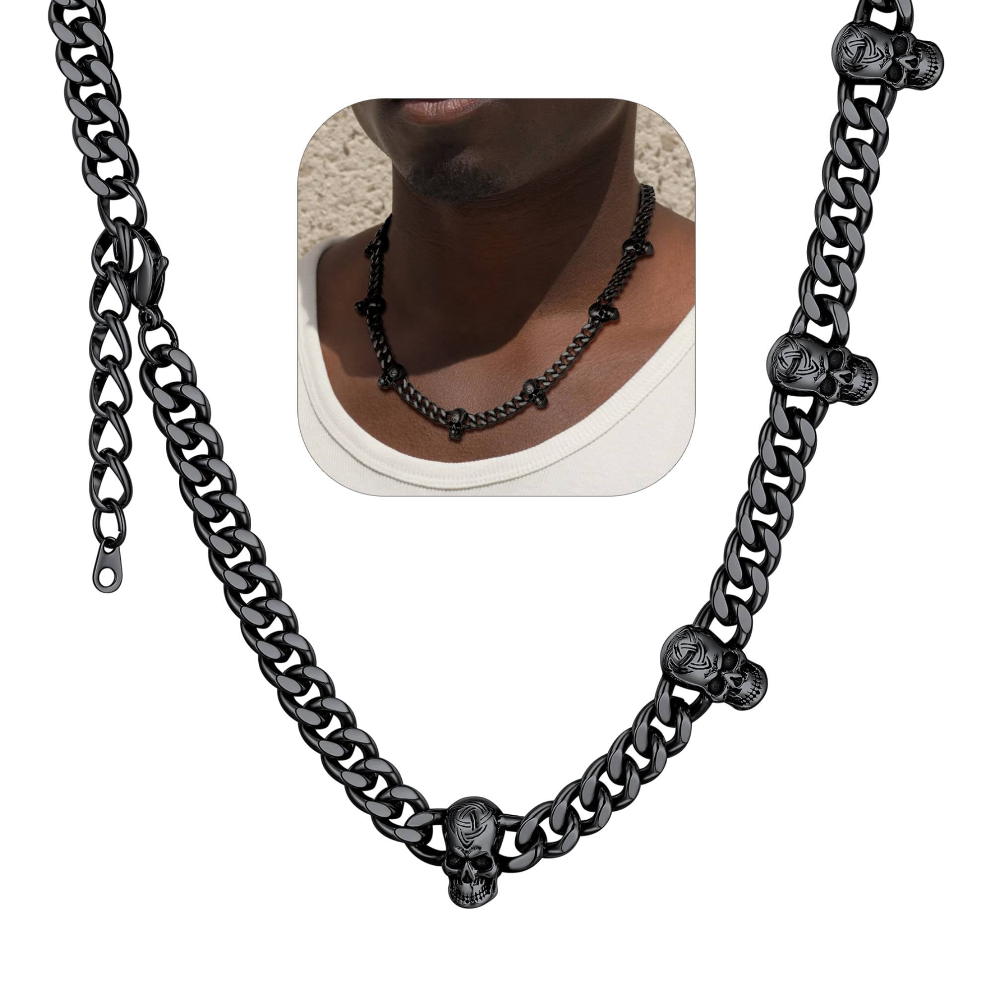 ChainsHouse Men's Black Gothic Punk Necklace Stainless Steel 9mm Thick ...